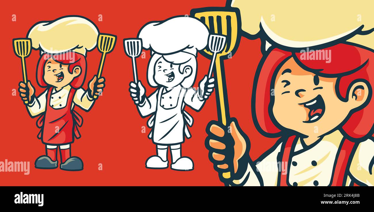 Hand drawn Children cartoon activities as a chef isolated on red ...
