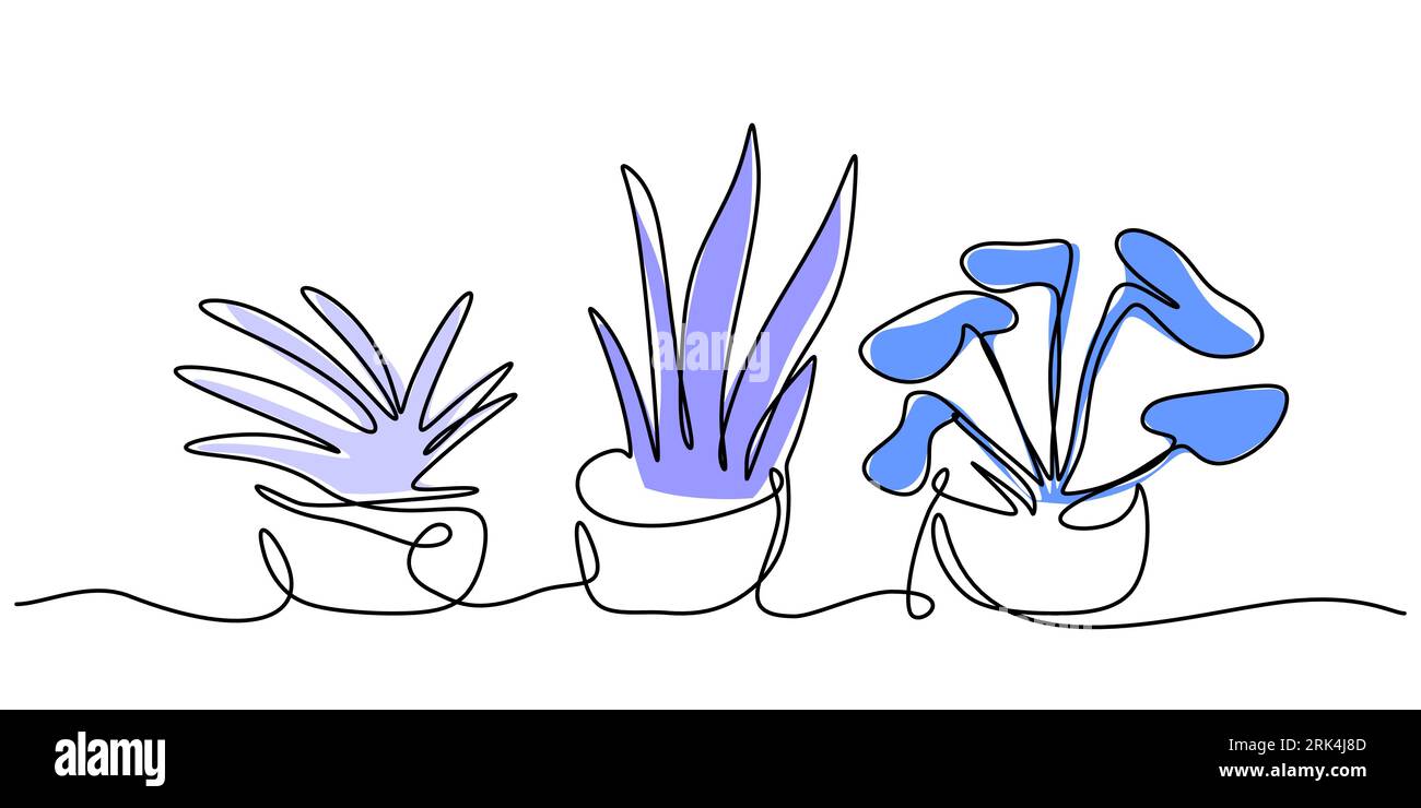 One line of three blue floral isolated on white background. Hand ...
