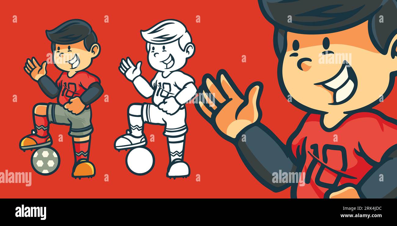 Hand drawn Children cartoon activities as a football player isolated on ...