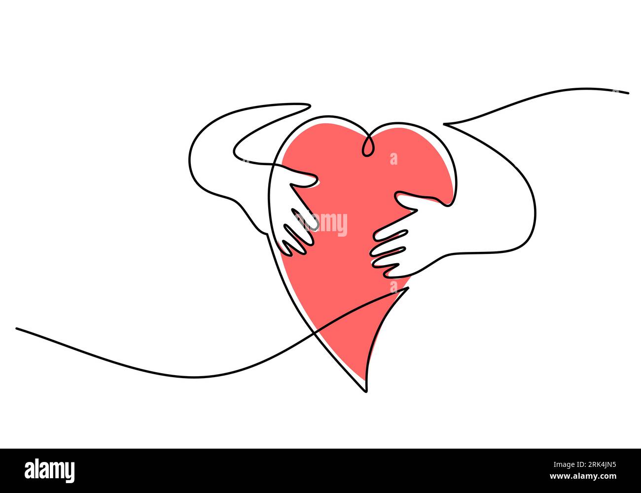 One continuous single line of hand hug love symbol isolated on white ...