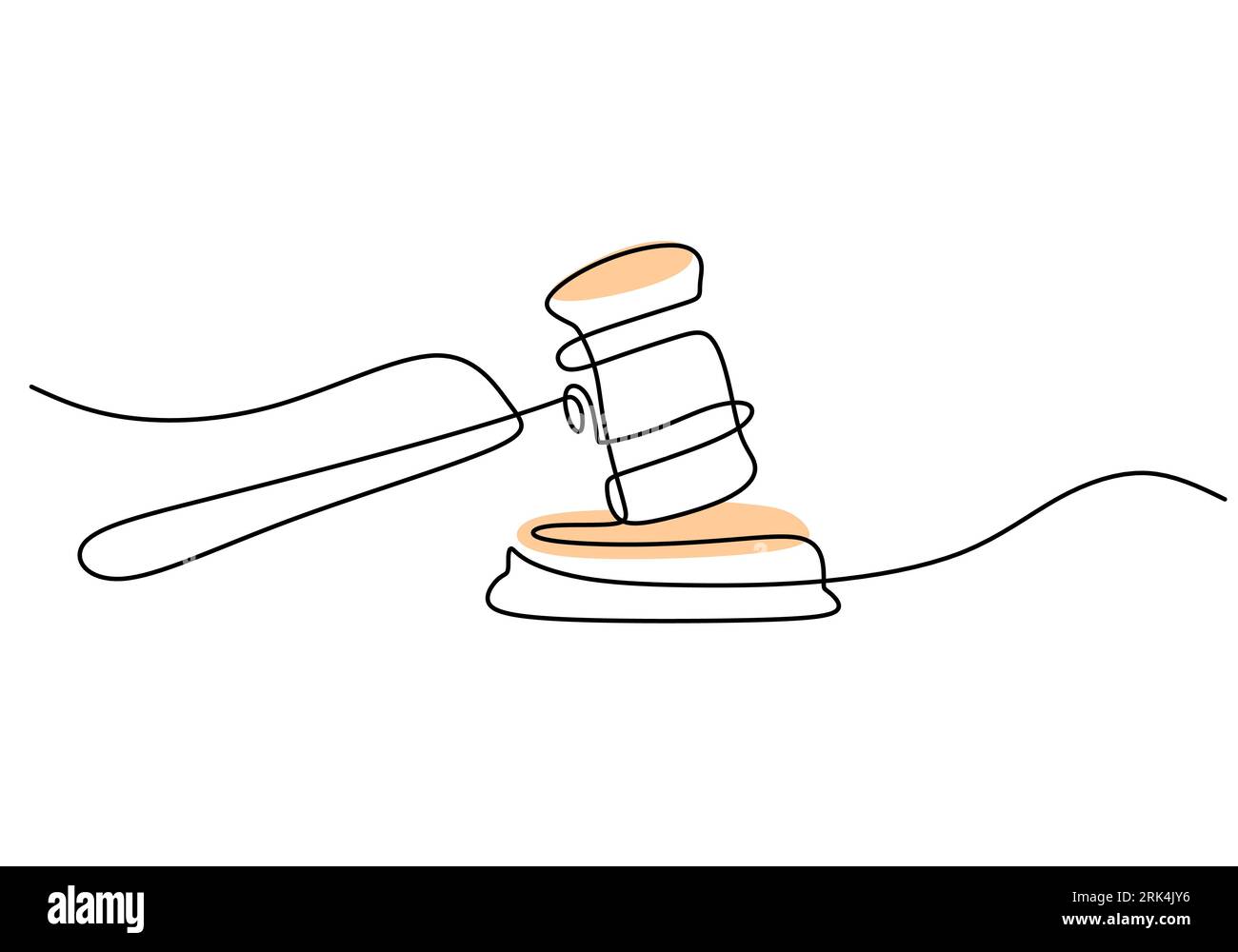 One continuous single line of judge hammer isolated on white background ...