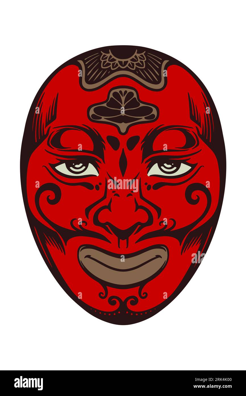 Hand drawn red japanese traditional mask isolated on white background ...