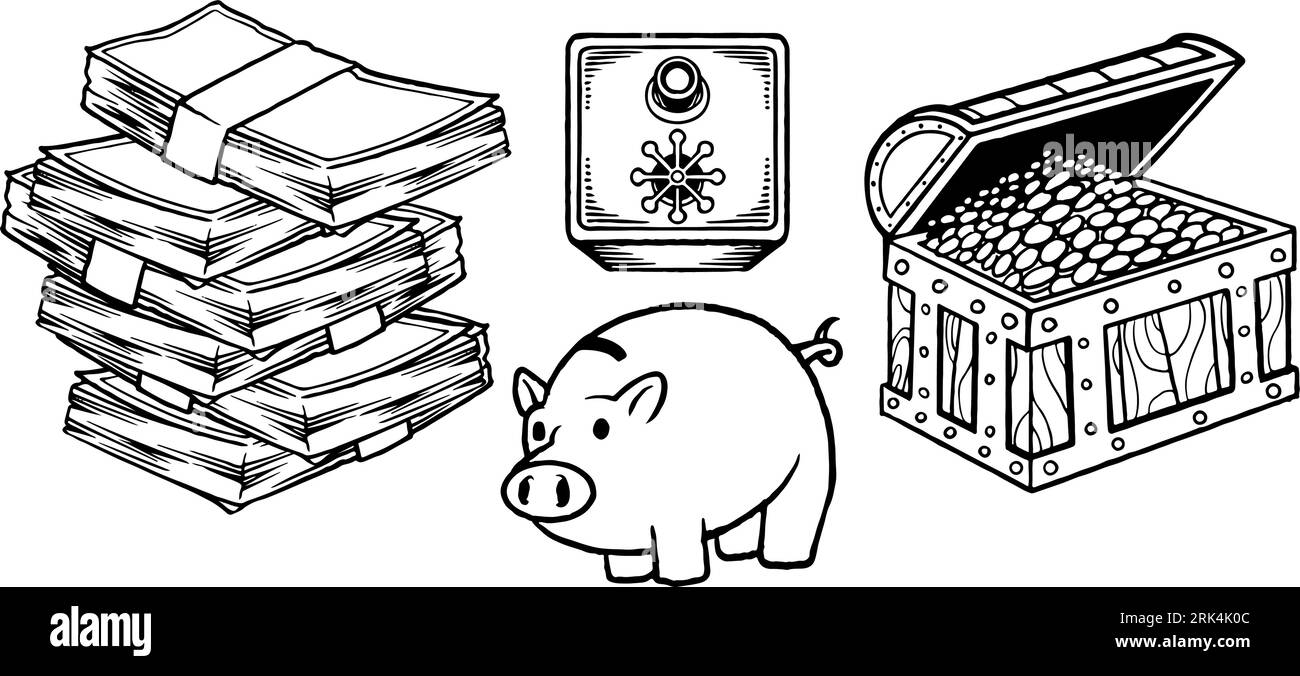 Hand drawing of money drawing set isolated on white background Stock ...