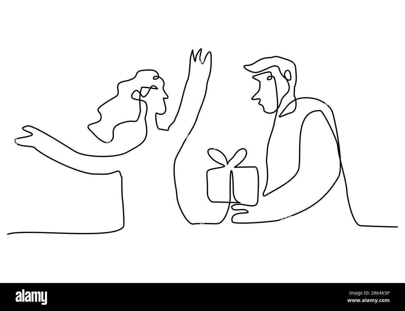 Hand drawn one line of season of giving man give gift isolated on white ...