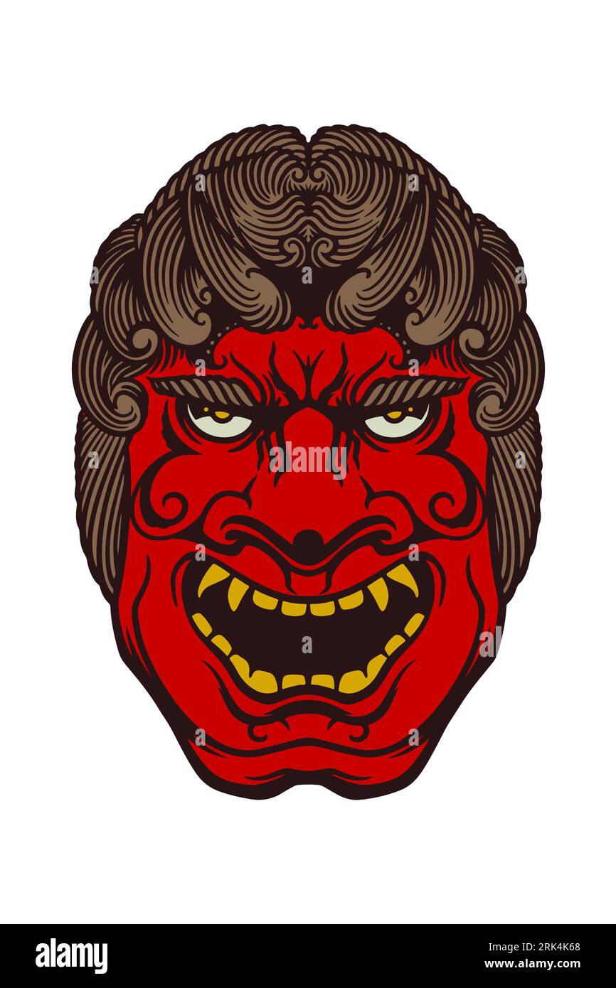 Hand drawn red japanese traditional mask isolated on white background ...