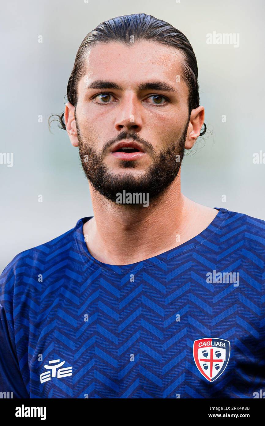 Alberto Dossena of Cagliari Calcio looks on during warm up prior to the ...