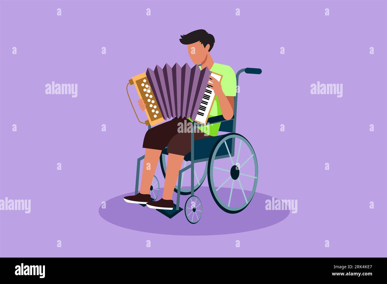 Graphic flat design drawing disability and music. Man in wheelchair ...