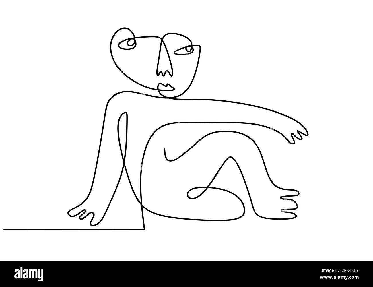 Hand drawn single line of primordial man body and face isolated on ...