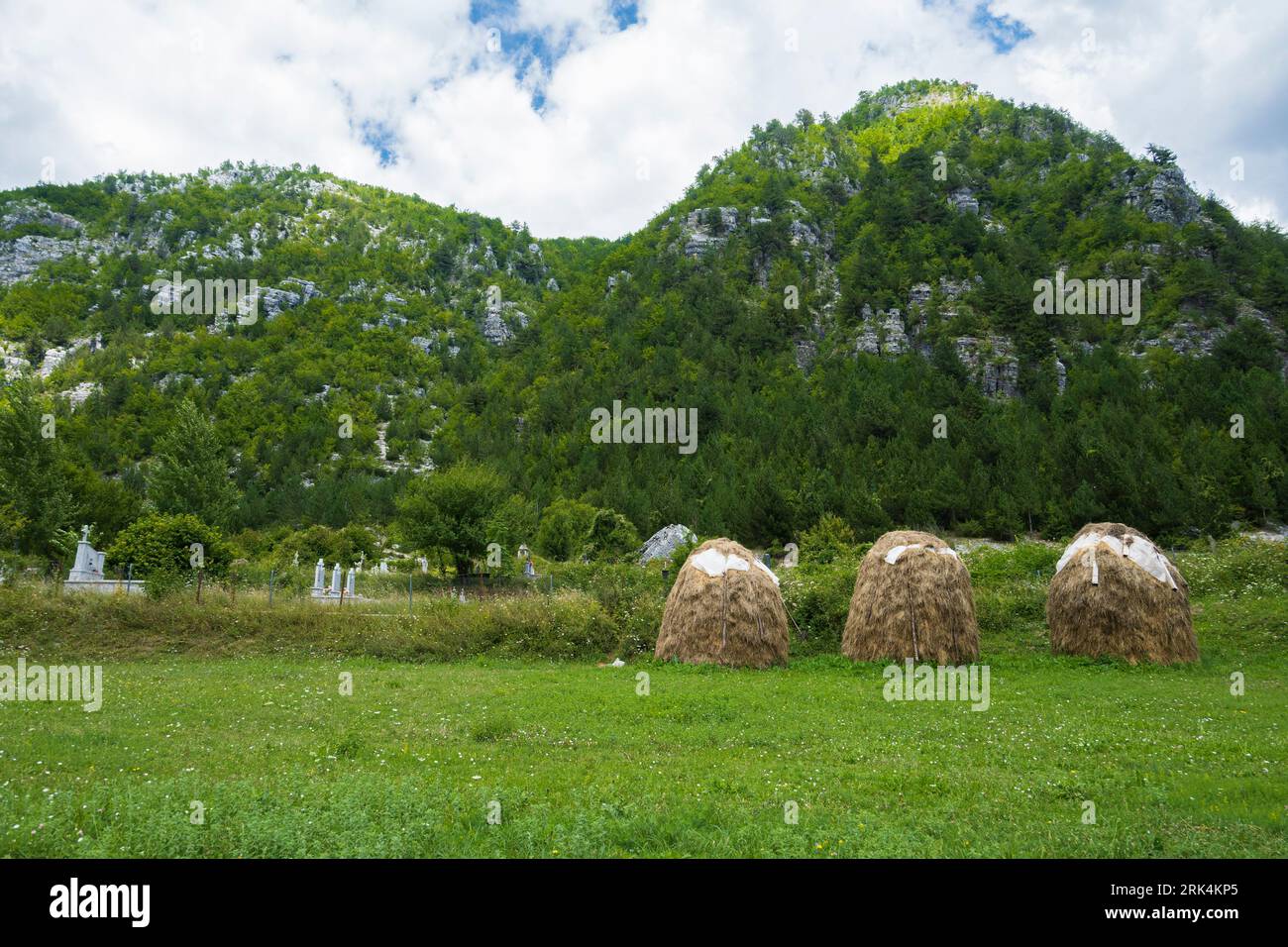 Balls of hay for the animals in the meadow Stock Photo - Alamy