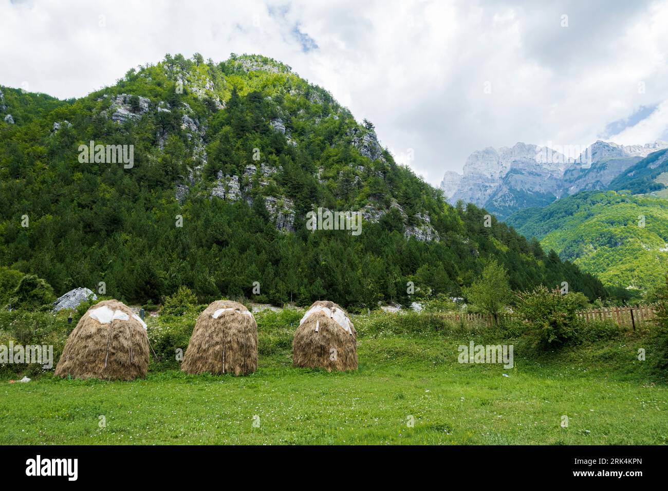 Balls of hay for the animals in the meadow Stock Photo - Alamy