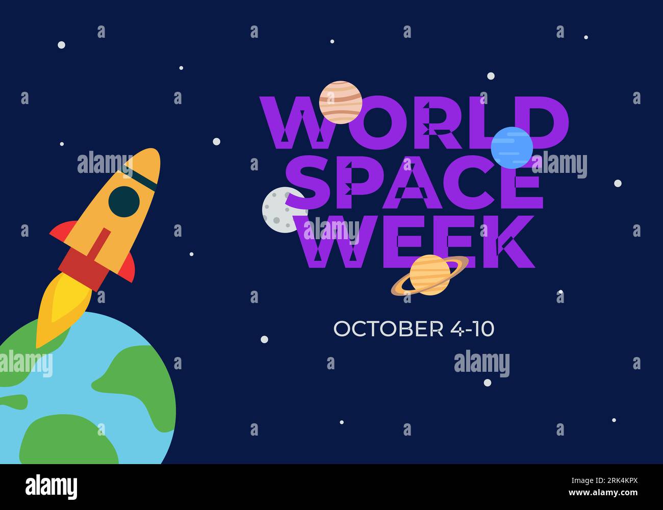 Word space week background with rocket and earth planets Stock Vector ...