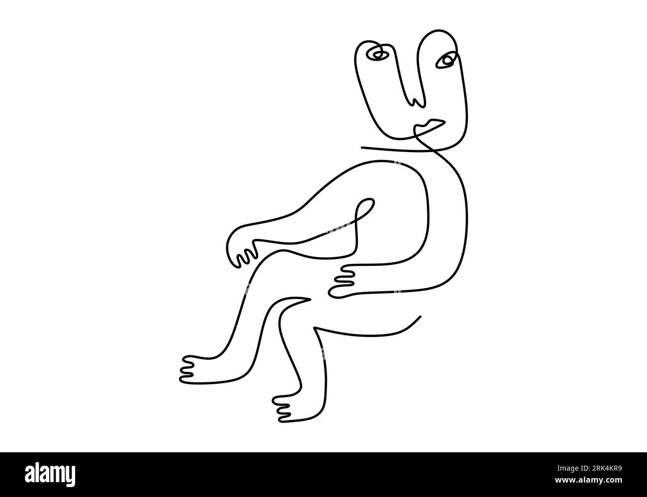 Hand drawn single line of primordial man body and face isolated on ...