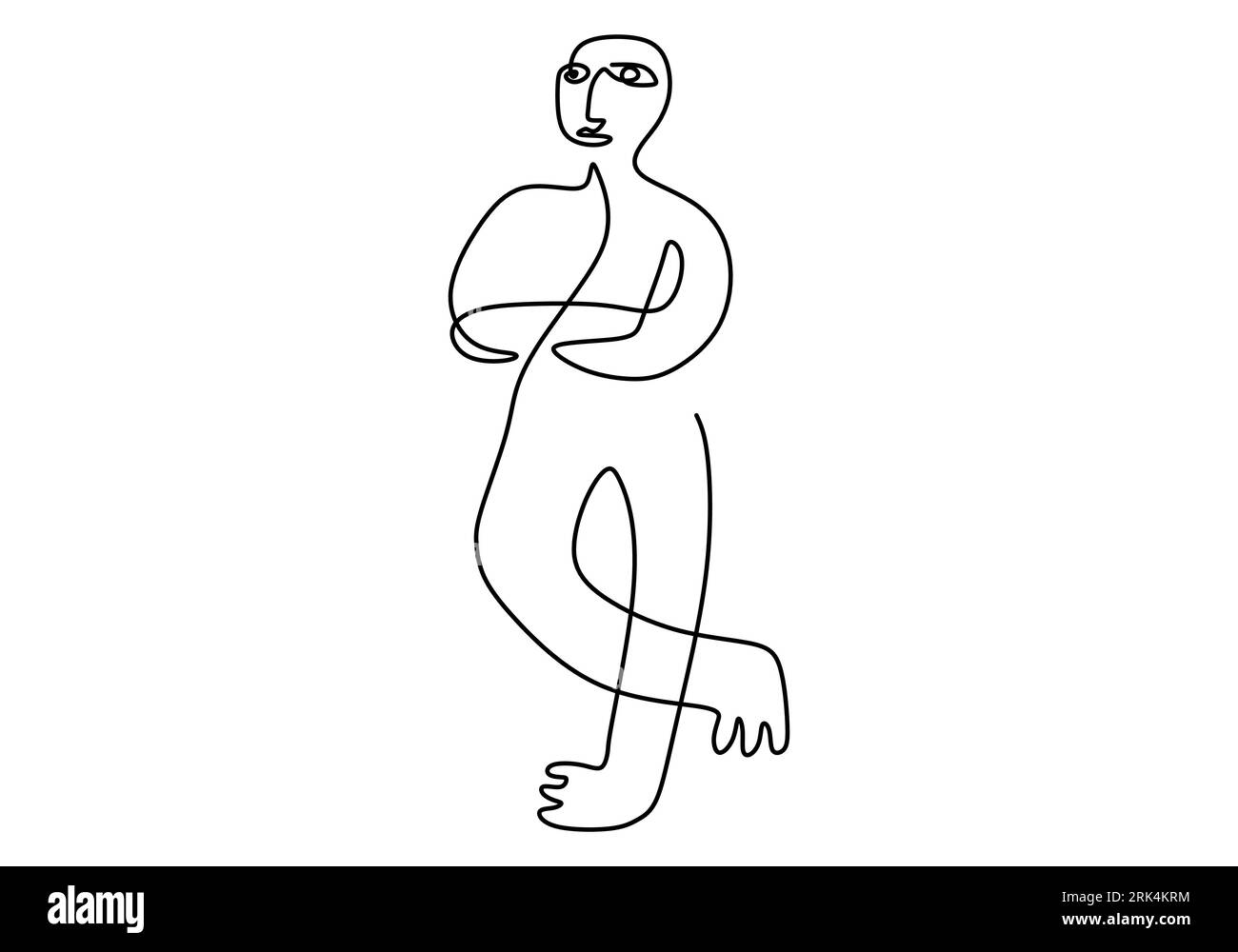 Hand drawn single line of primordial man body and face isolated on ...