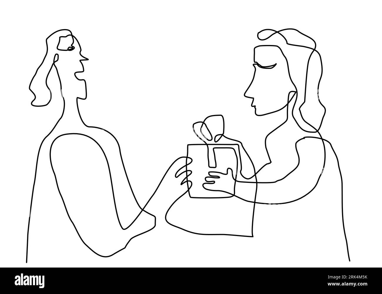 Hand drawn one line of season of giving girl give gift isolated on ...