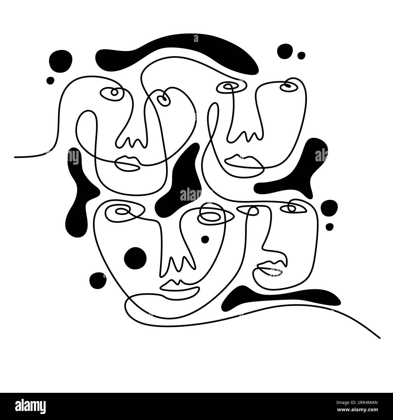 Hand drawing one line surreal primordial face isolated on white ...