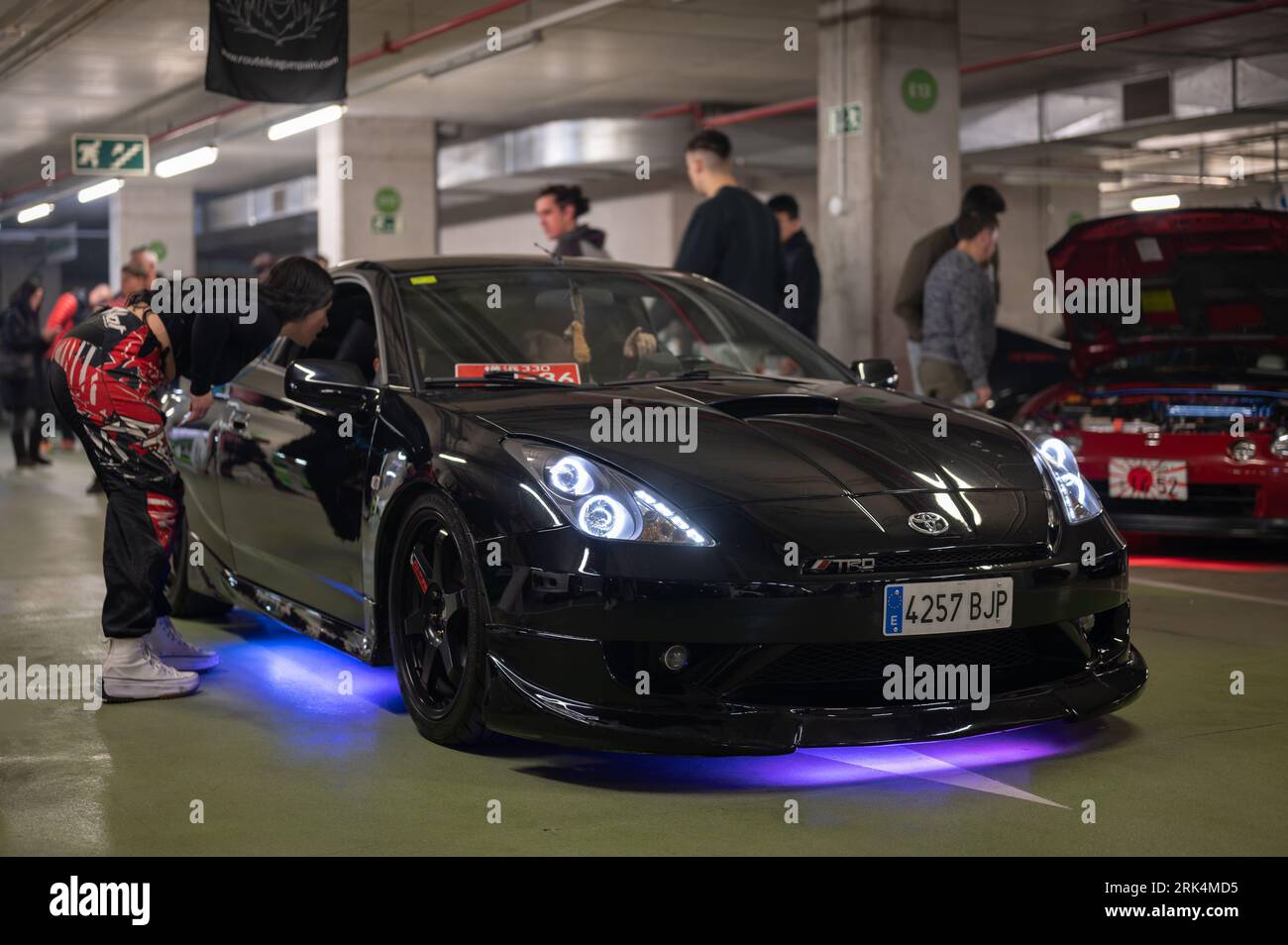 Front view of a Japanese sports car from the 90s, a black Toyota Celica ...