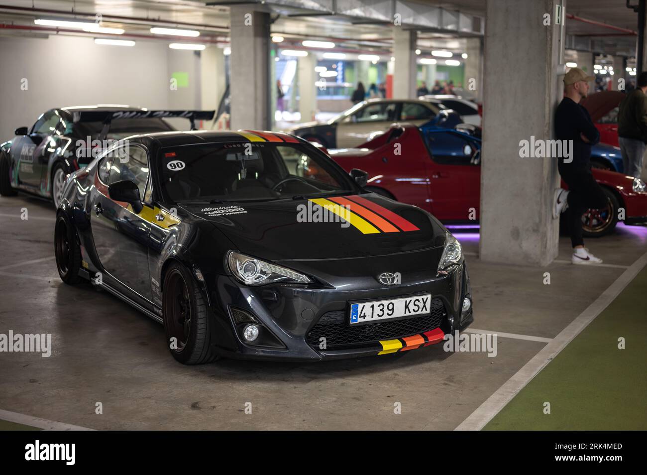 Front view of a black Toyota GT86 Japanese sports car with colored ...