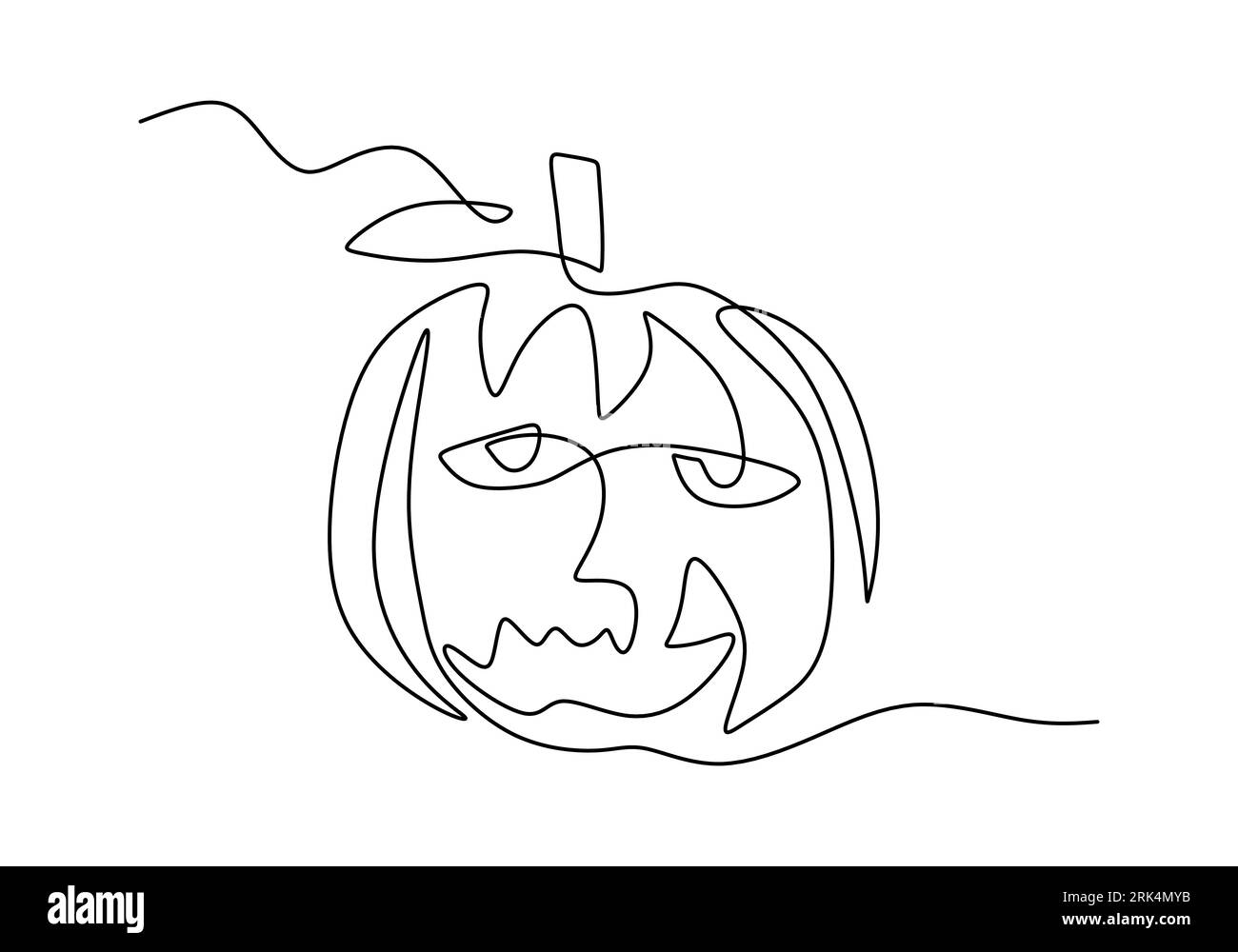 Hand drawing one line of pumpkin head isolated on white background ...