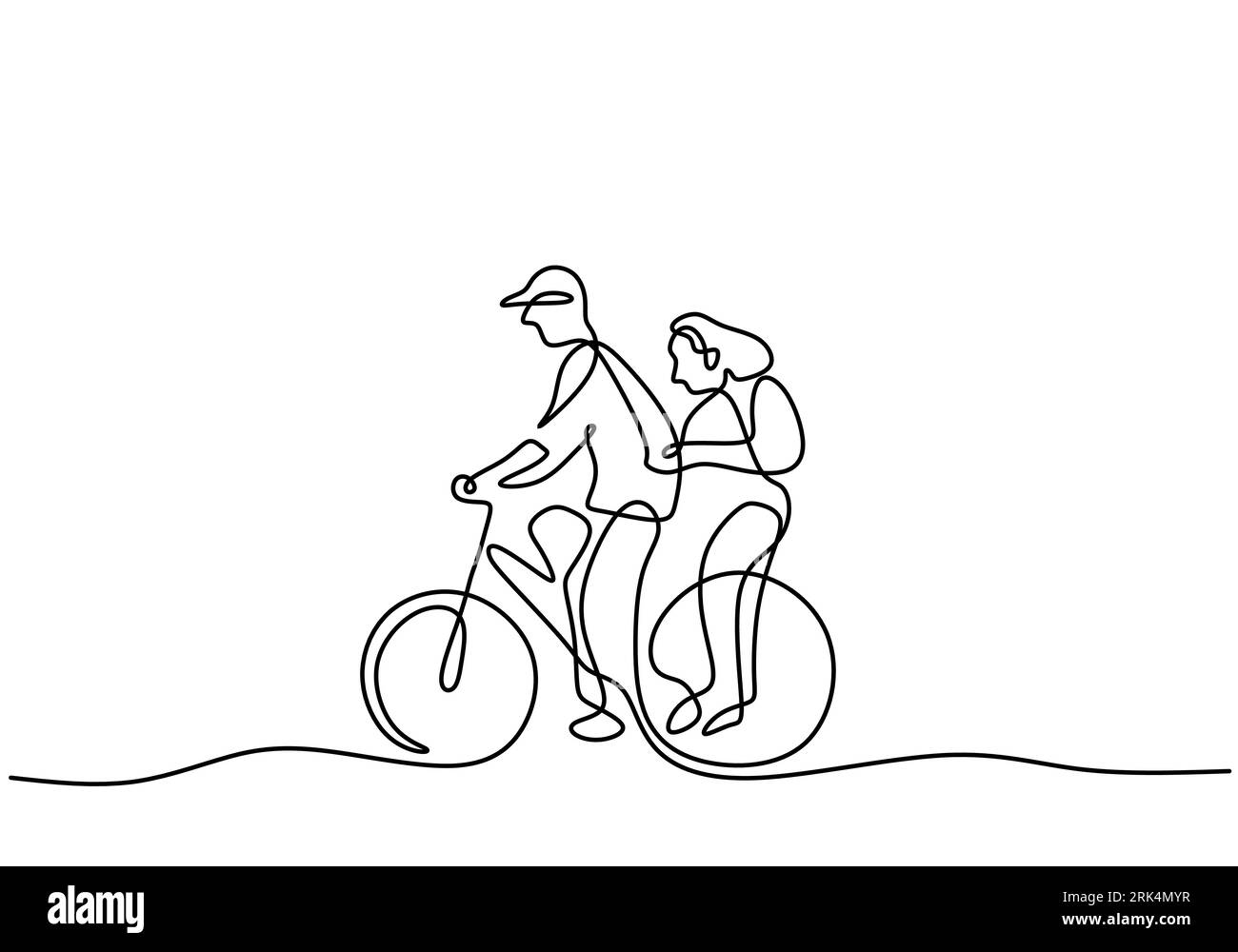 Hand drawing one line of couple riding bike on white background Stock ...