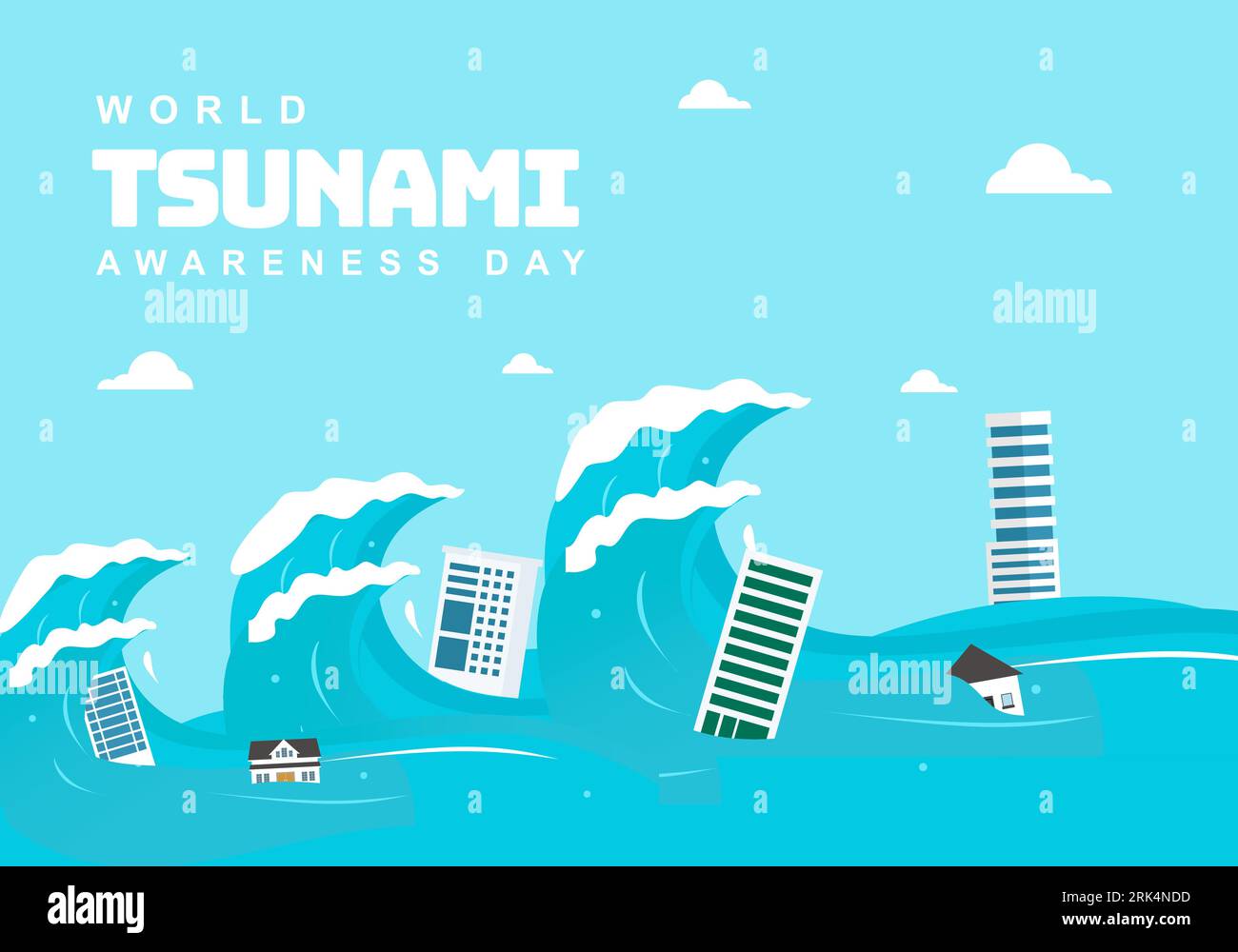 World tsunami awareness day background with building and wave Stock ...