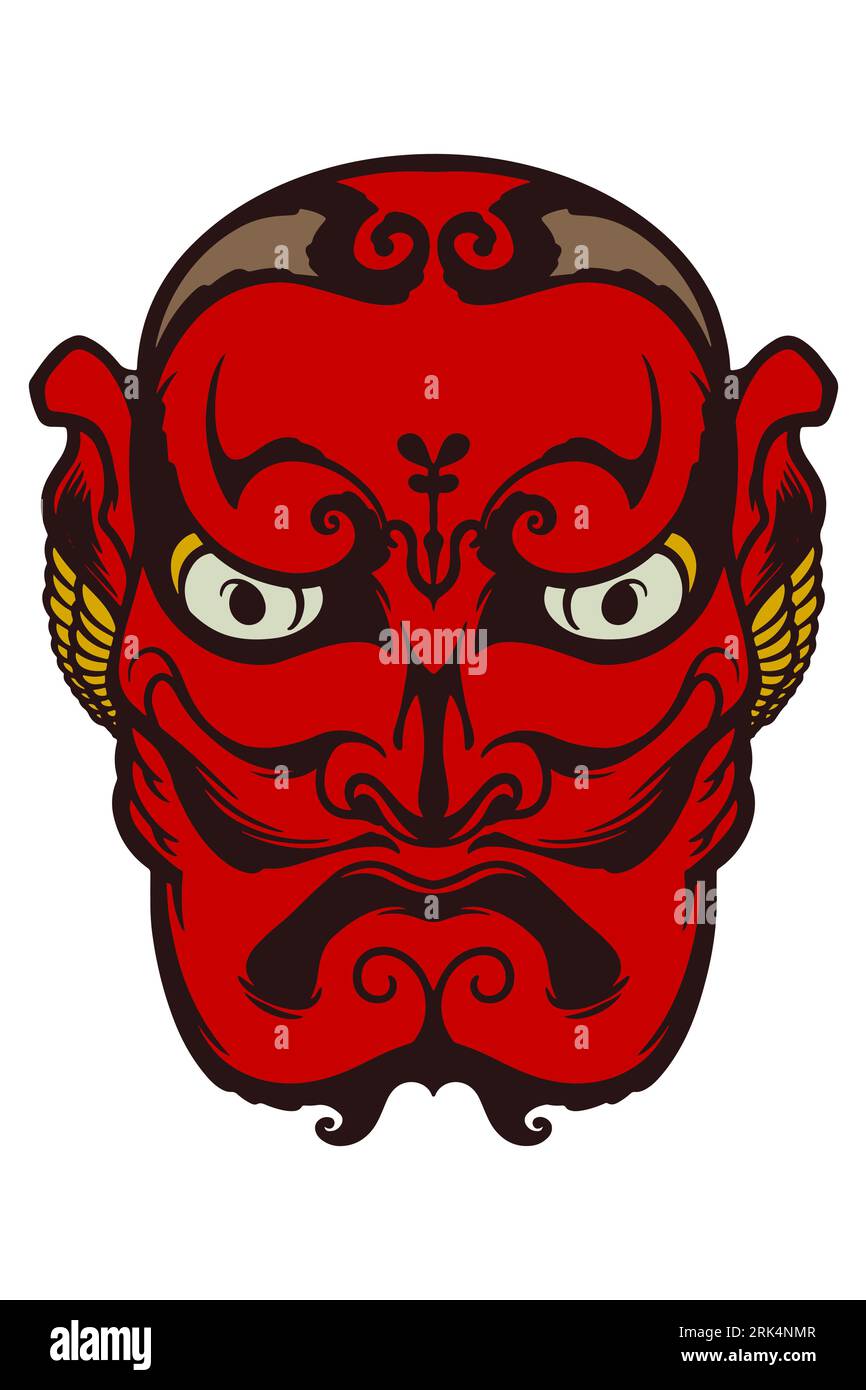 Hand drawn red japanese traditional mask isolated on white background ...