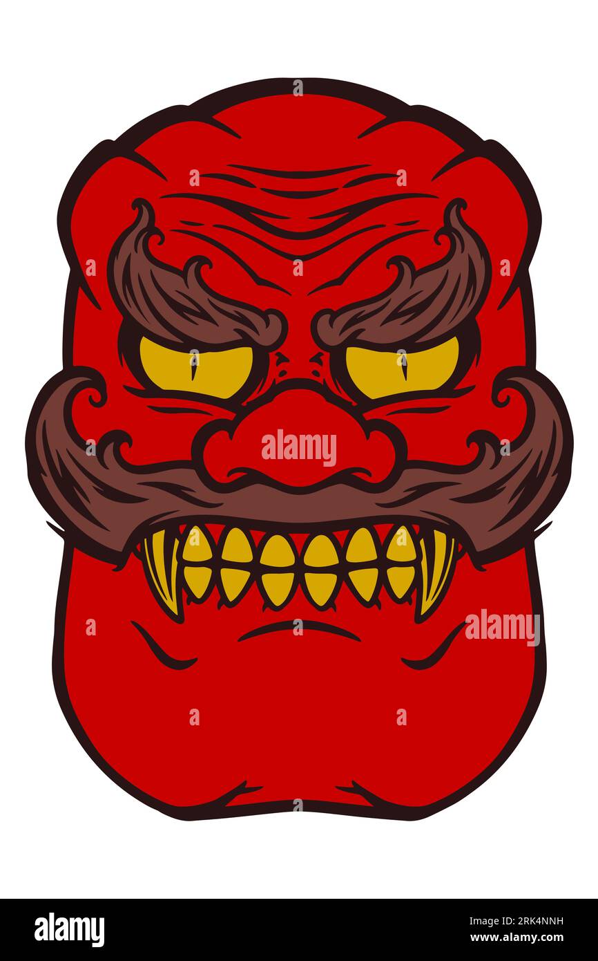 Hand drawn red japanese traditional mask isolated on white background ...