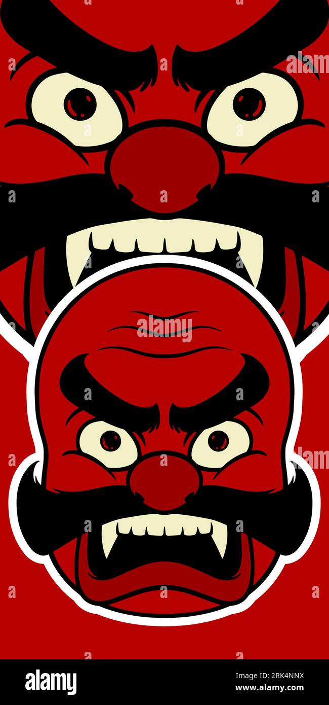 Big red Japanese mask elements isolated on red background Stock Vector ...