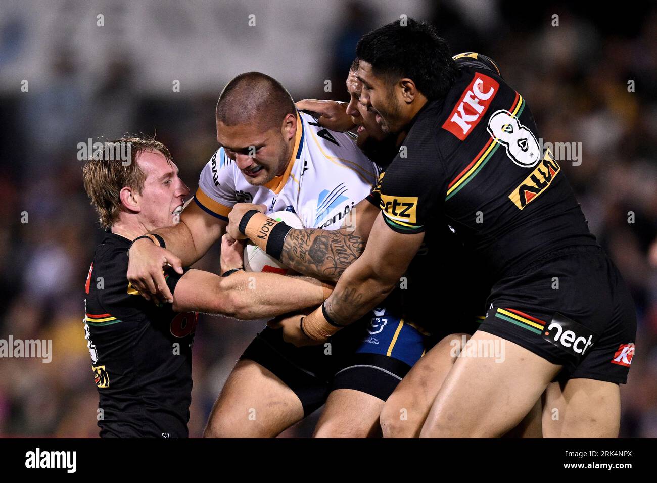 Sydney, Australia. 24th Aug, 2023. Wiremu Greig of the Eels is tackled ...