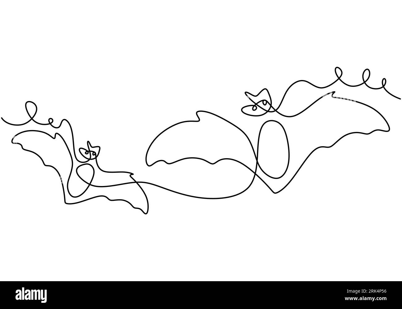 Hand drawing one line of two bats isolated on white background Stock ...