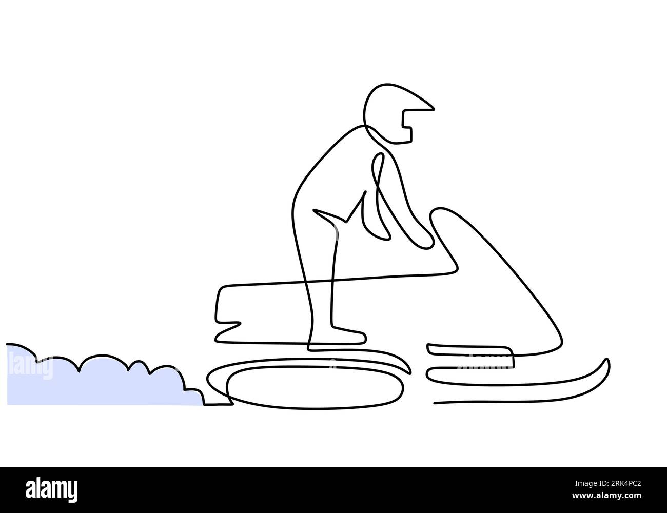 Hand drawing one single continuous line of man play sled isolated on ...