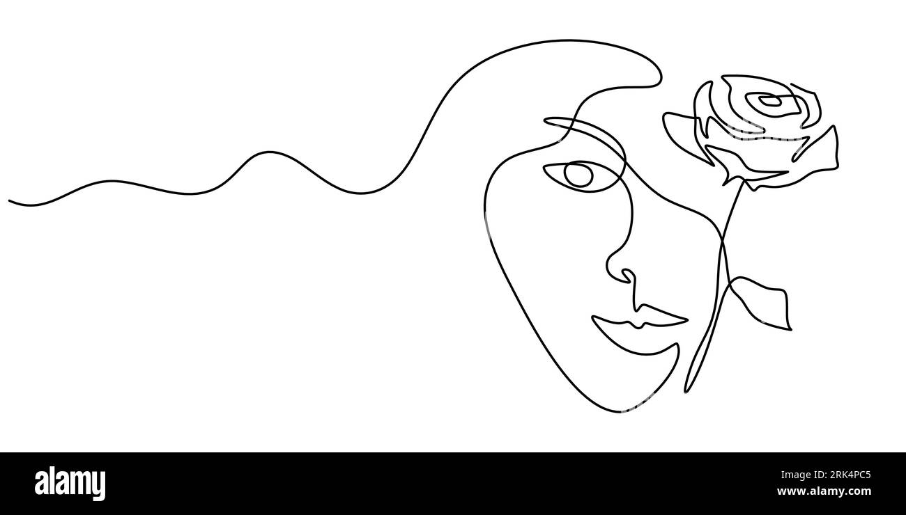 One line of face flower isolated on white background. Hand drawing ...