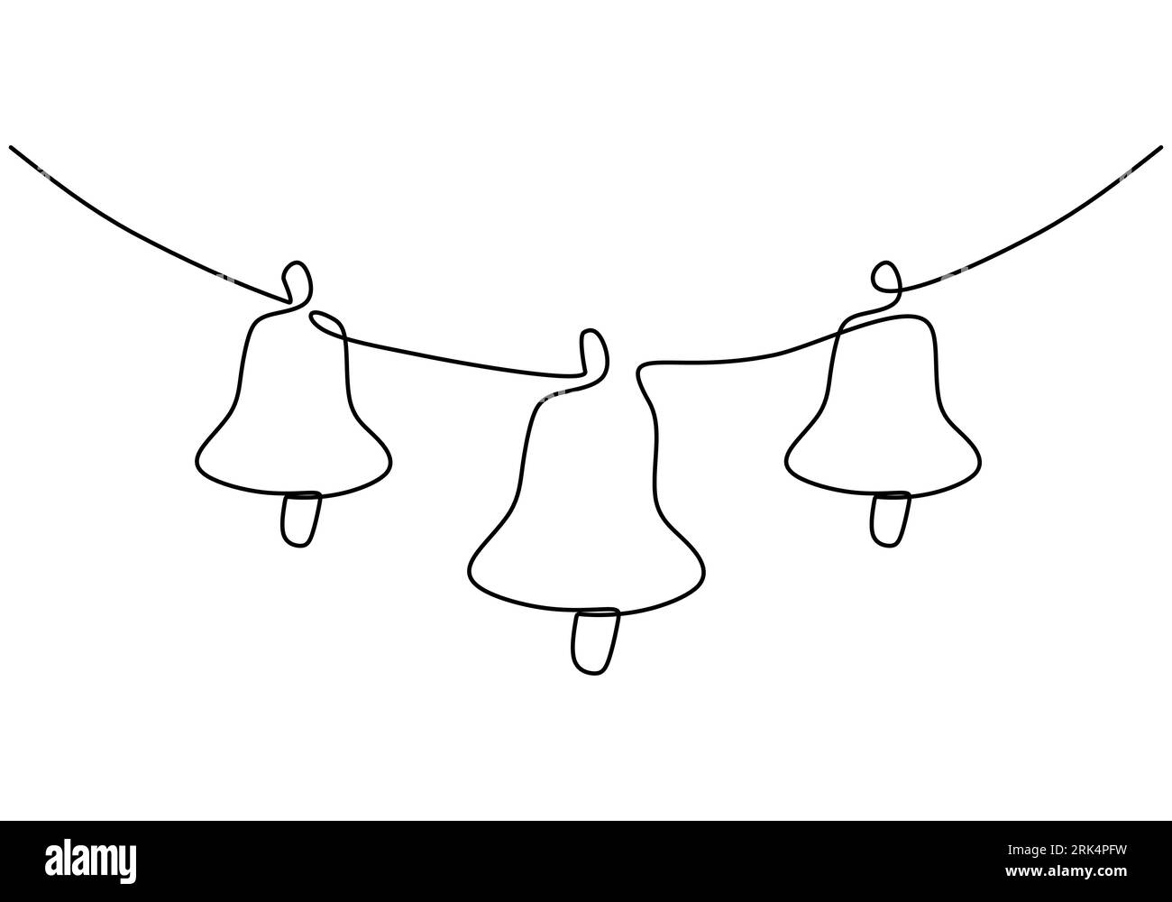 Hand drawing one single continuous line of hanging bell isolated on ...