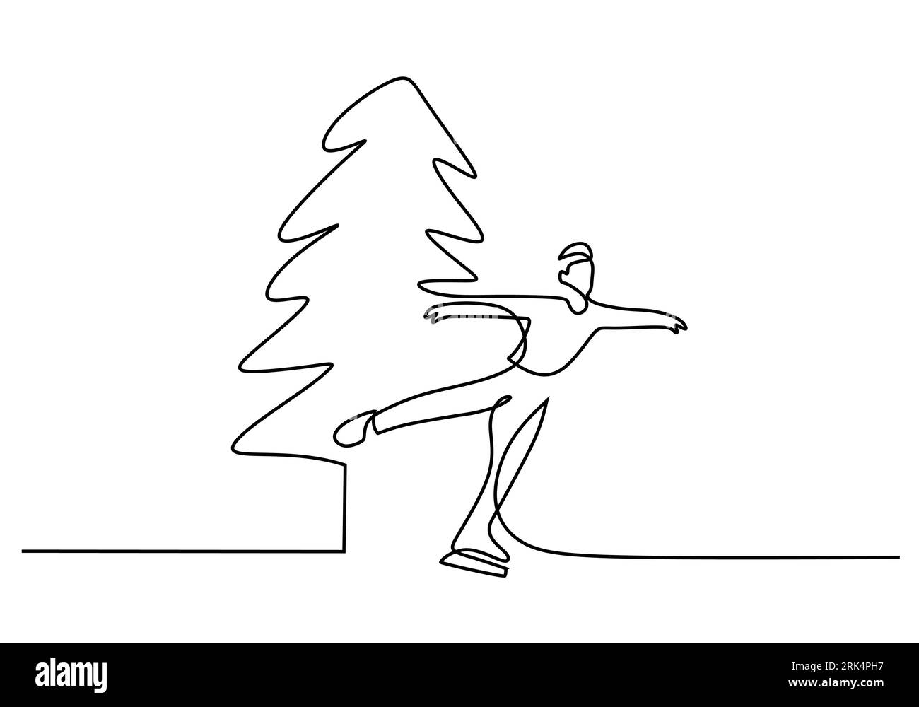 Hand drawing one line of man ice skating isolated on white background ...