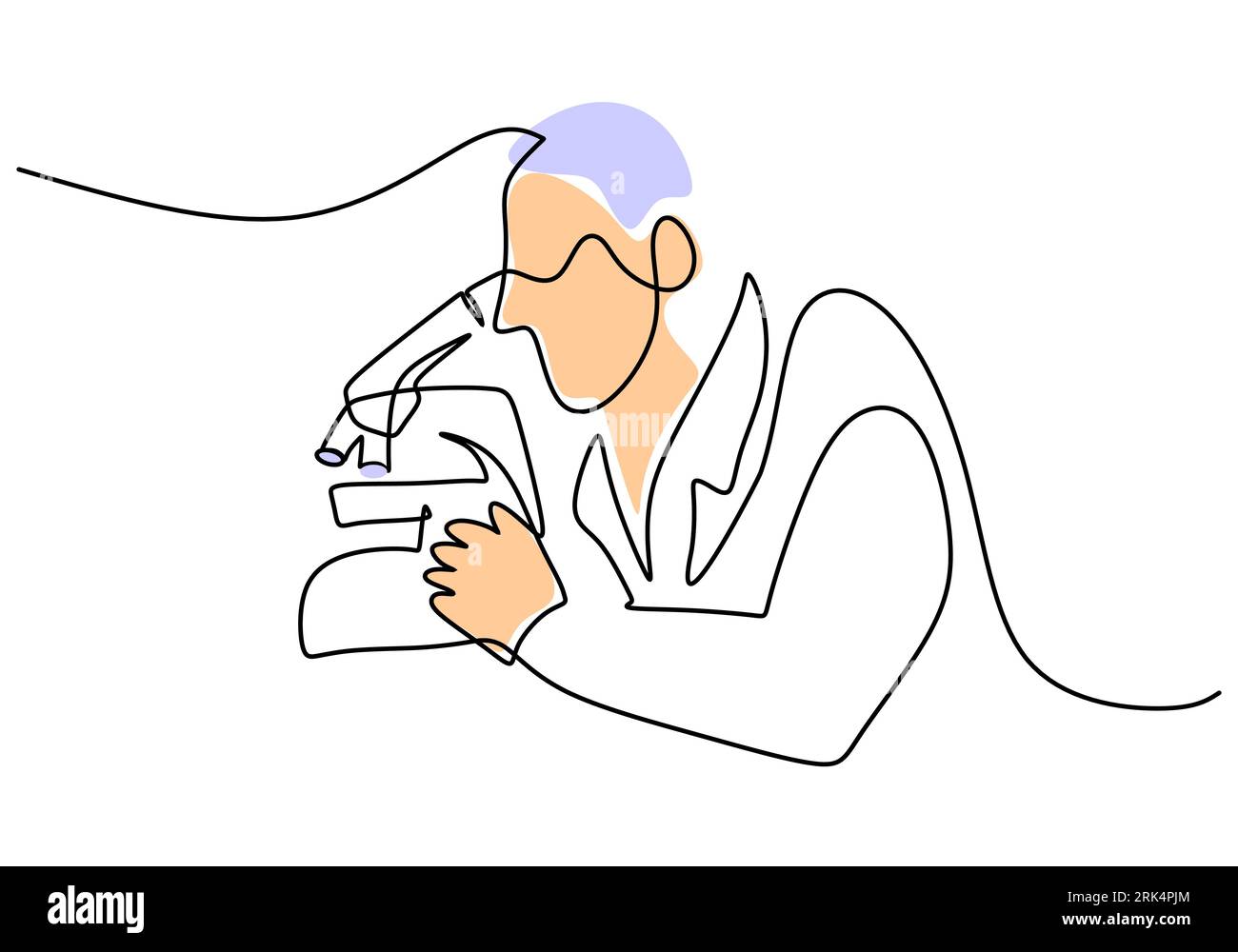 Hand drawing one single continuous line of scientist science theme ...