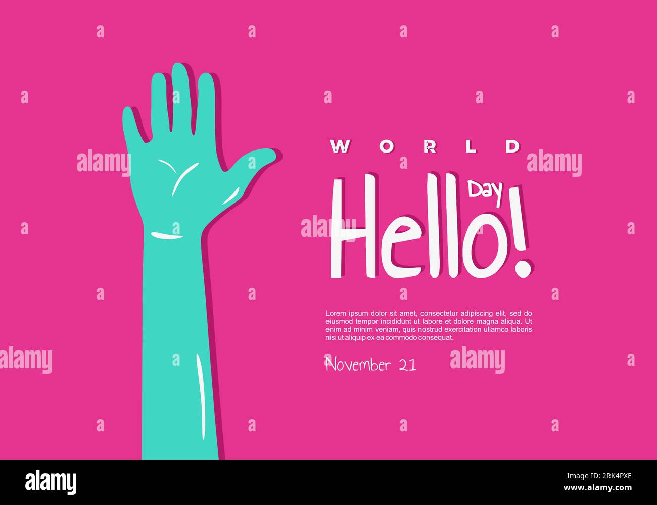 World hello day background with hand five on purple background Stock ...