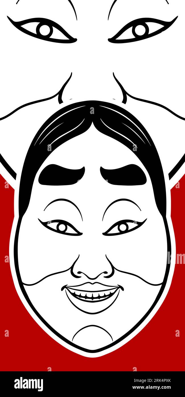 Big traditional Japanese white mask elements on red background Stock ...