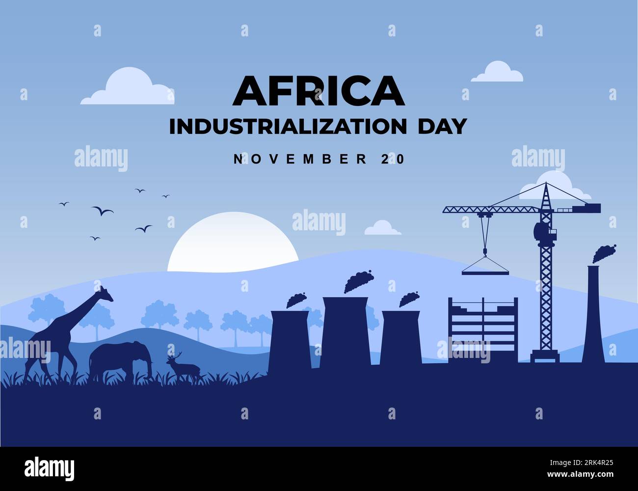 Africa industrialization day background with factory and animals forest ...