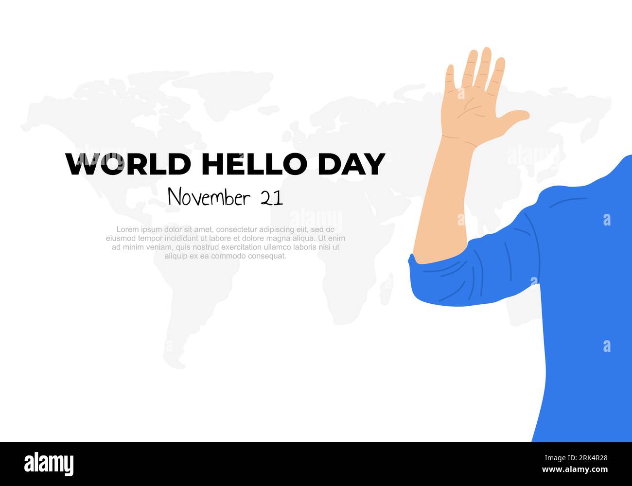 World hello day background with earth map and hand five isolated on ...