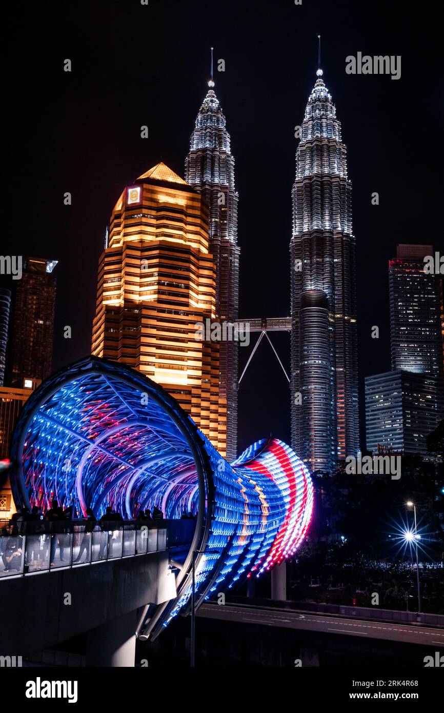 A vertical of Lintasan Saloma bridge near Kuala Lumpur Petronas Twin ...