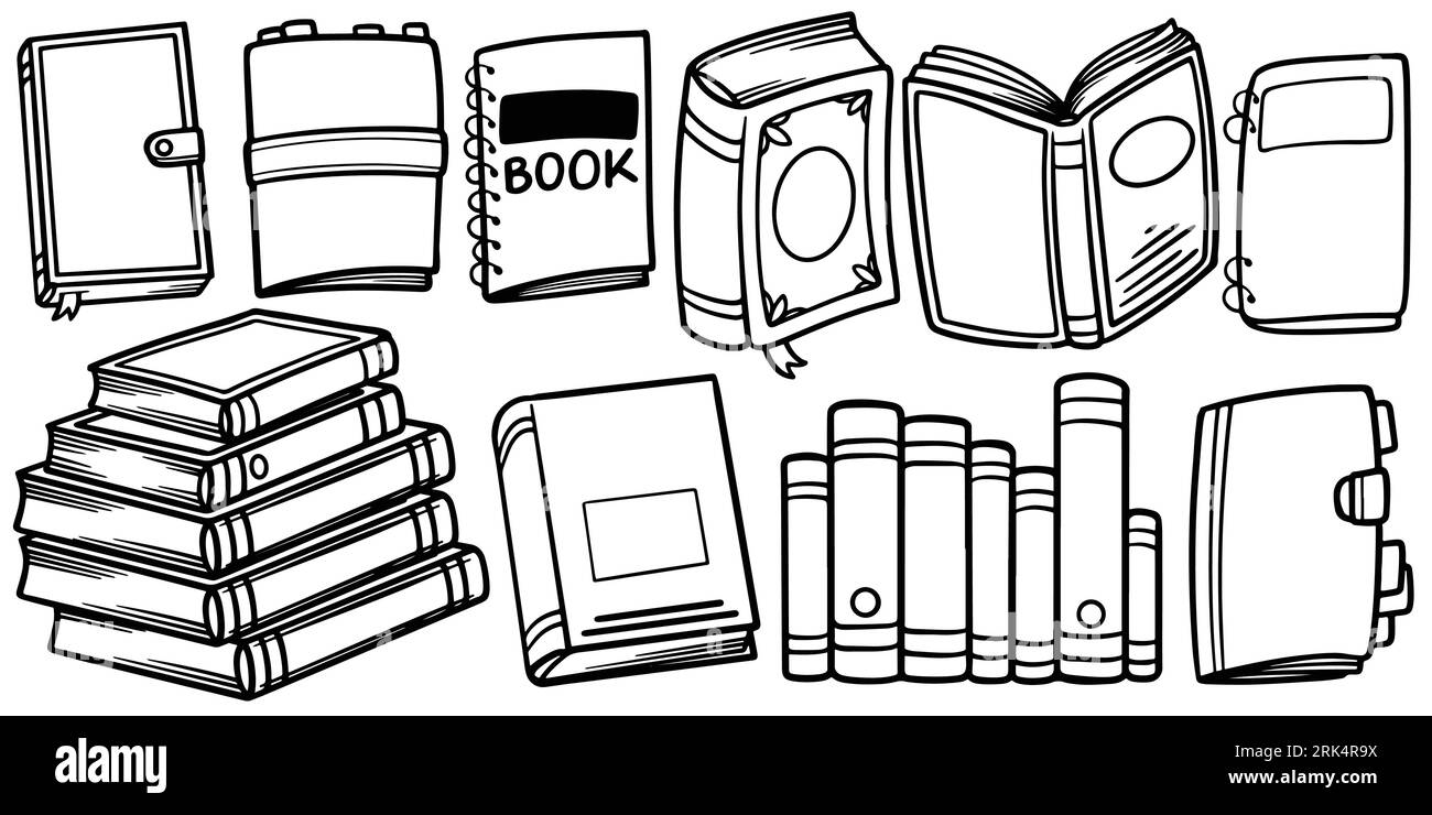 Hand drawing doodle education book set isolated on white background ...