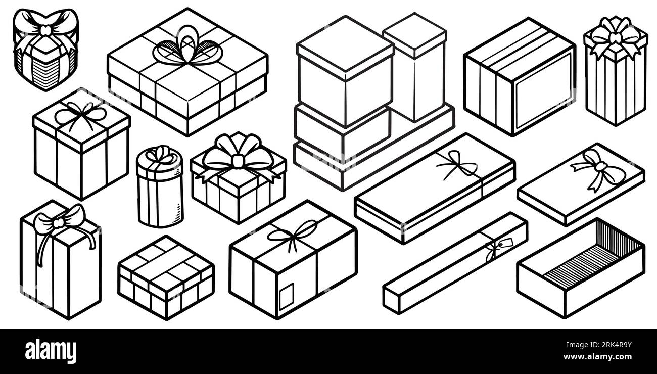 Hand drawing of gift box doodle set isolated on white background Stock ...