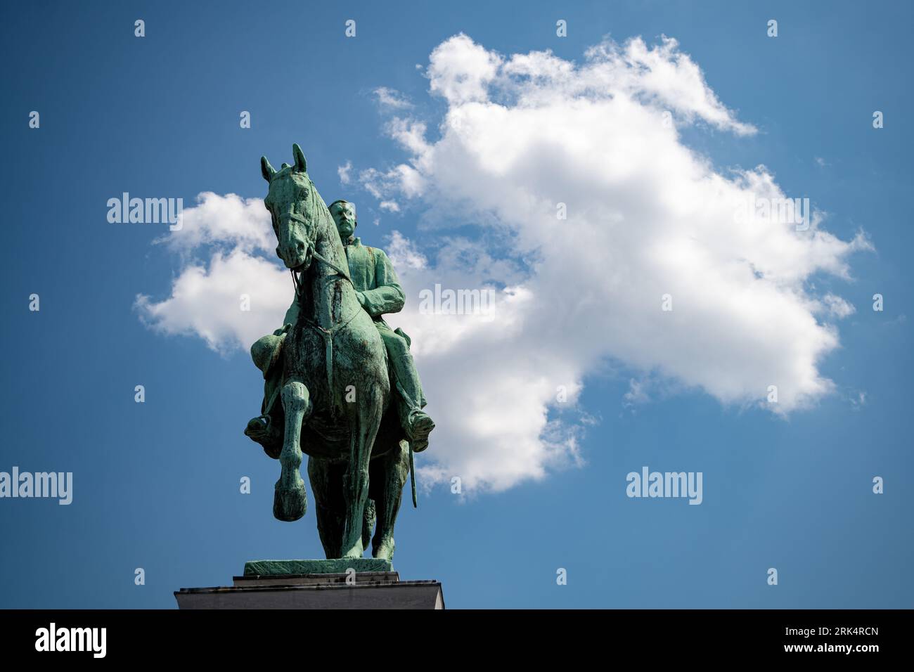 The statue of King Albert the First in Brussels at the Mont des Arts ...