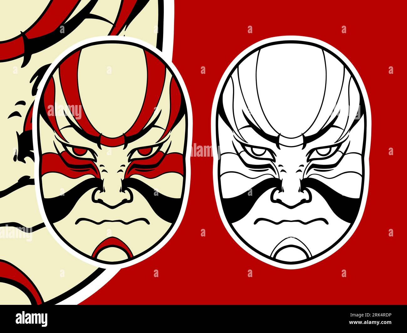 Big Japanese white mask elements isolated on red background Stock ...