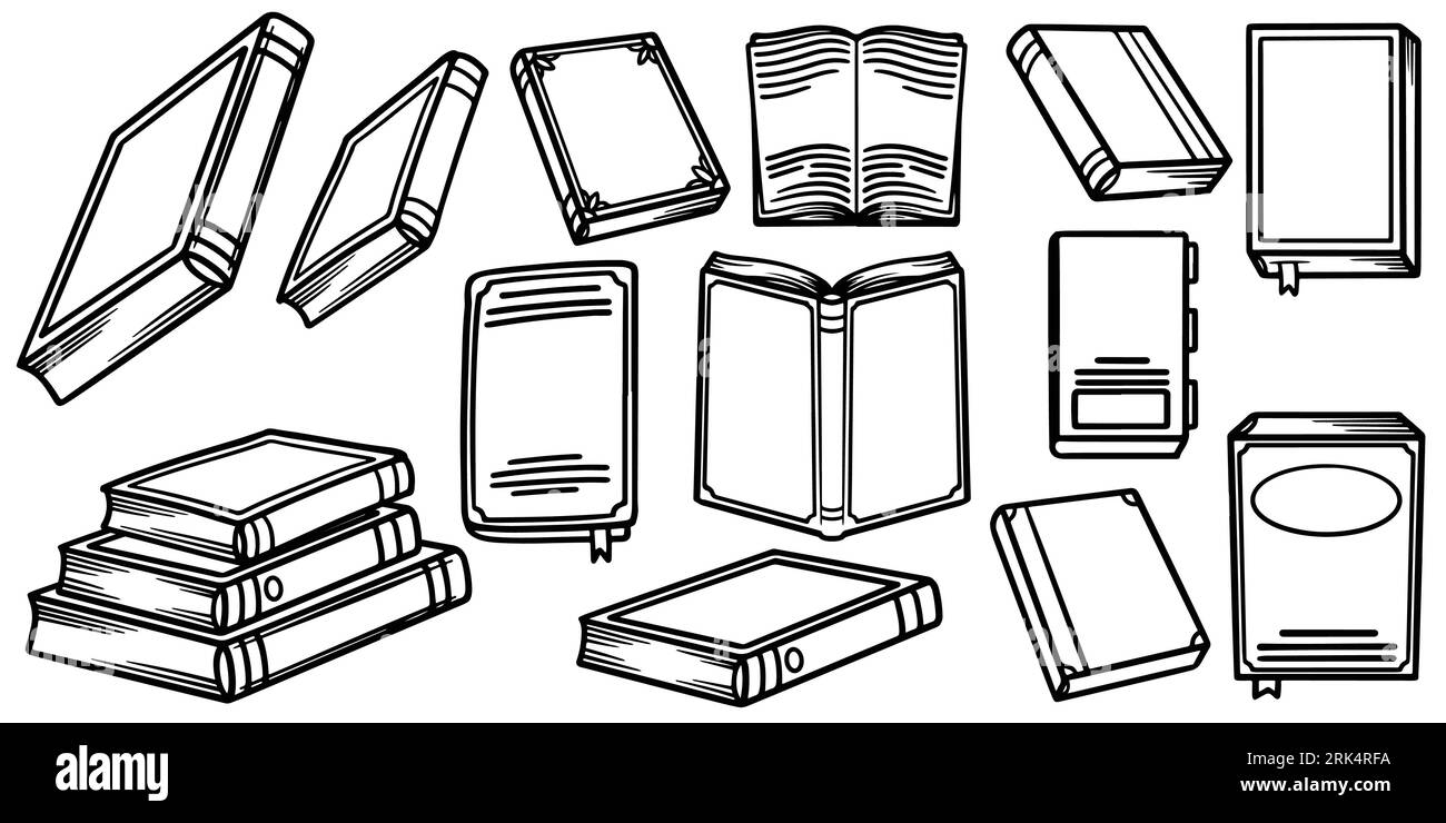 Hand drawing doodle education book set isolated on white background ...