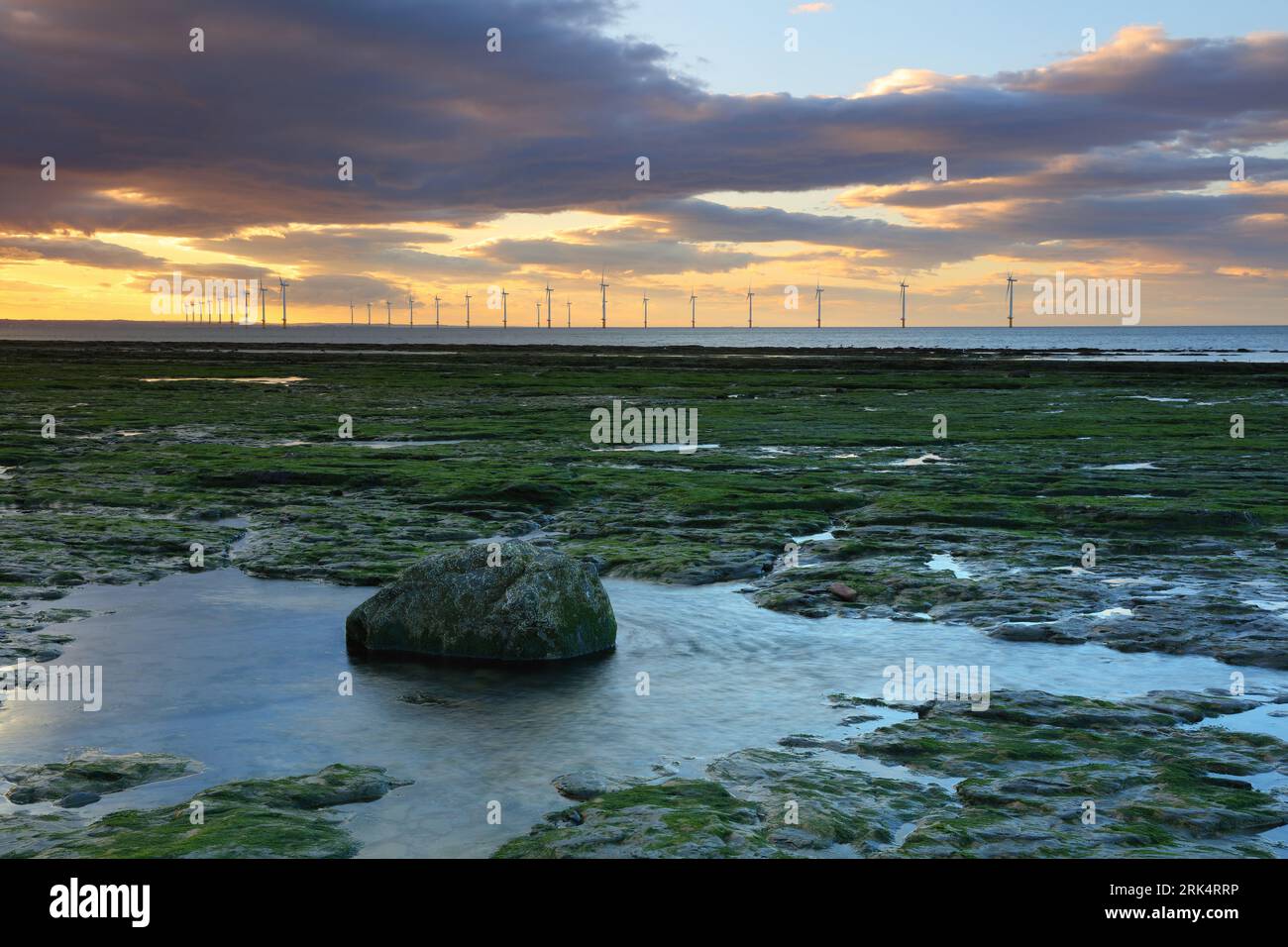 Redcar Beach with offshore wind farm in the distance. North Yorkshire ...