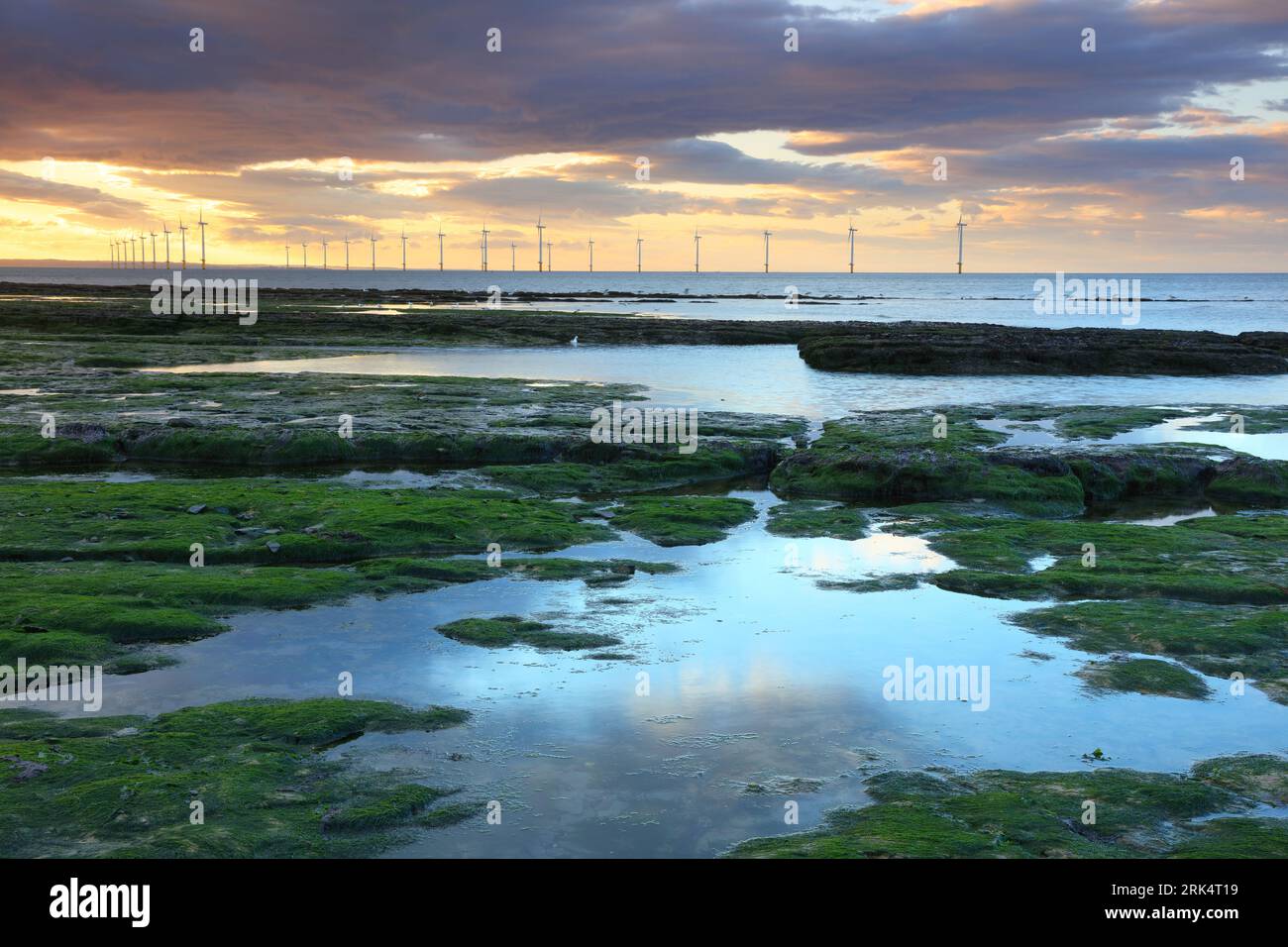 Redcar Beach with offshore wind farm in the distance. North Yorkshire ...