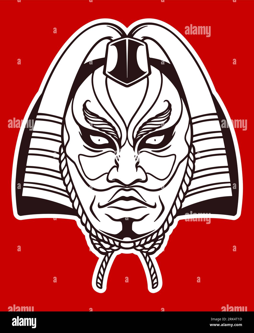 Hand drawn white japanese traditional mask isolated on red background ...