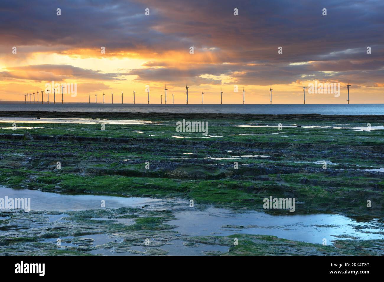 Redcar Beach with offshore wind farm in the distance. North Yorkshire ...