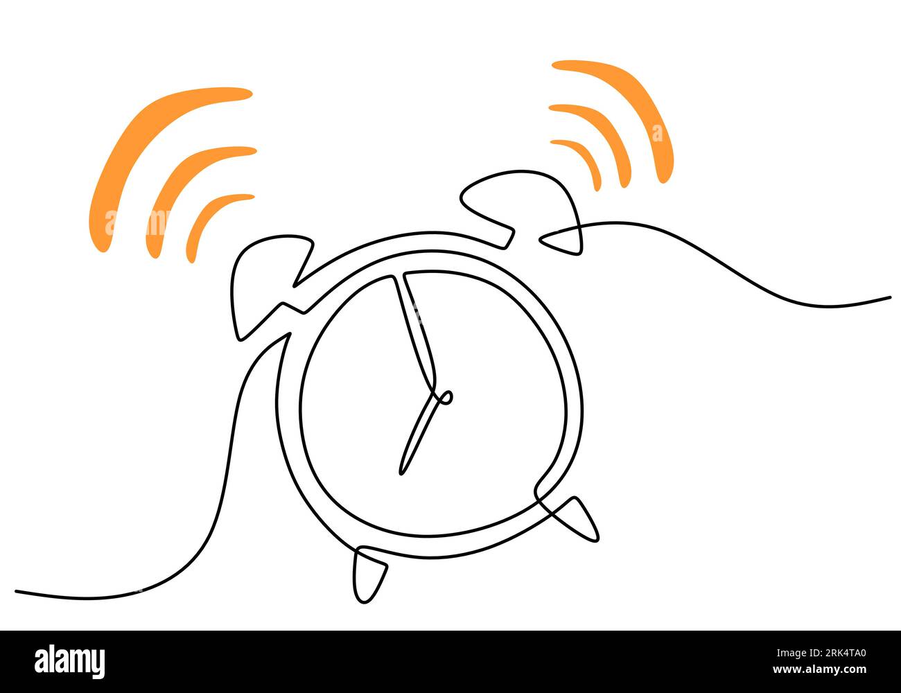 Hand drawing one single continuous line of alarm clock isolated on ...