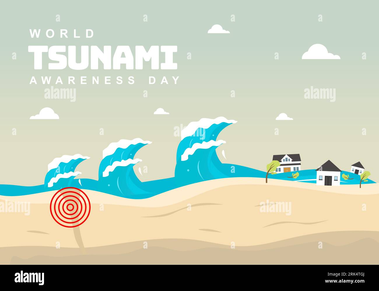 World tsunami awareness day background with wave and houses Stock ...